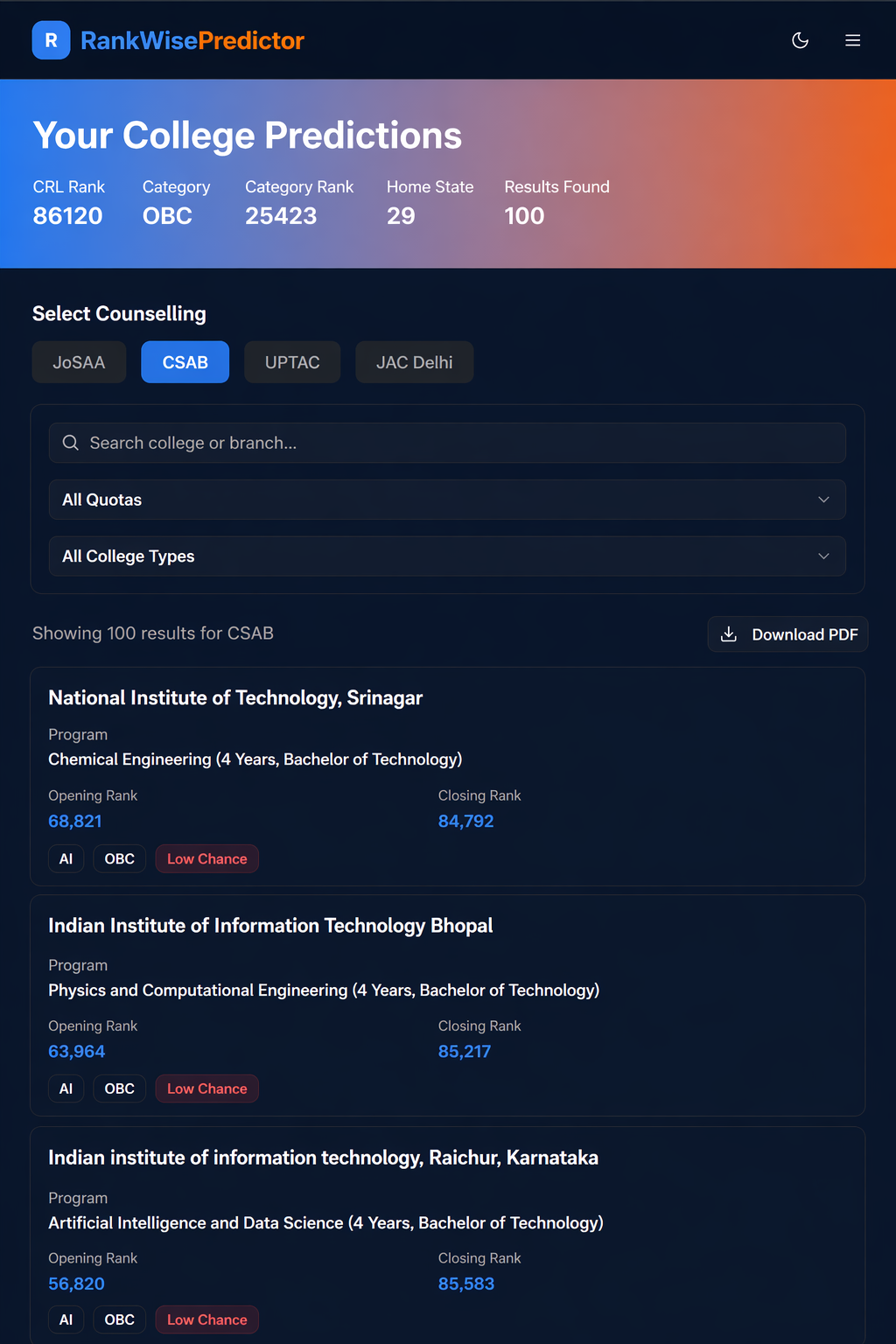 RankWise Predictor - JEE College Predictor & Counselling Platform 2026